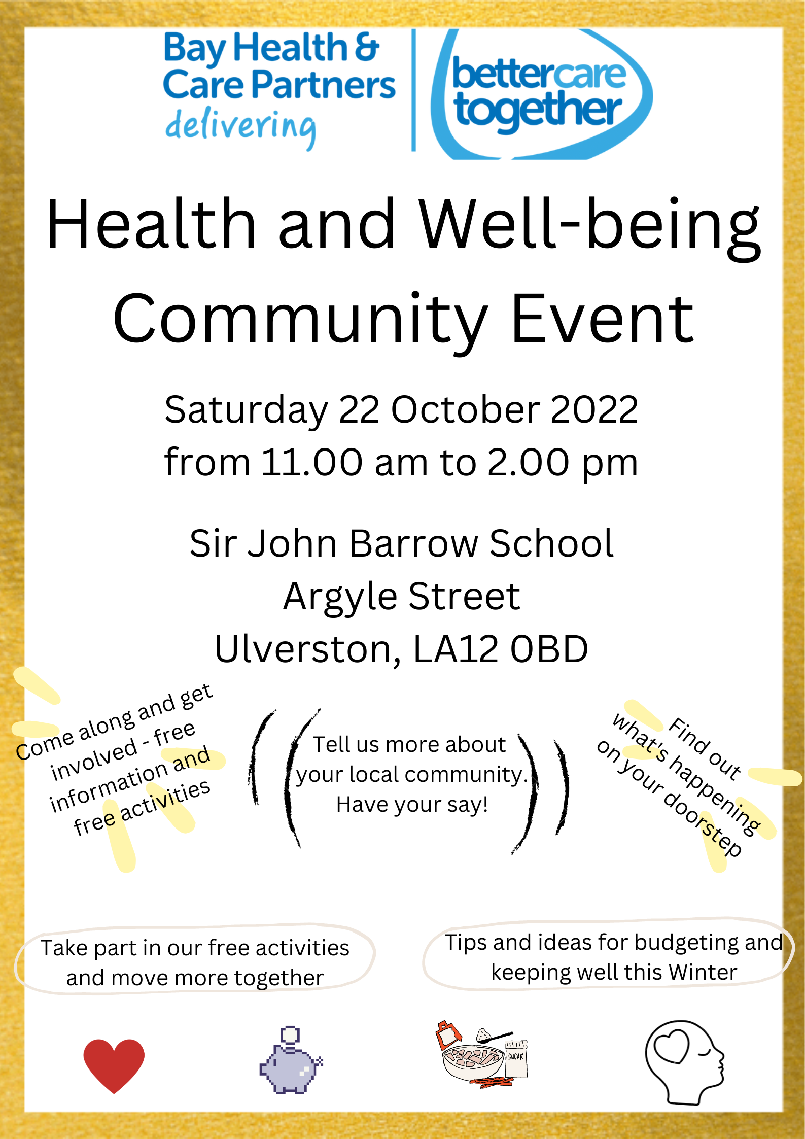 Free health and well-being event 22nd October, SJB School, 11am - 2pm ...